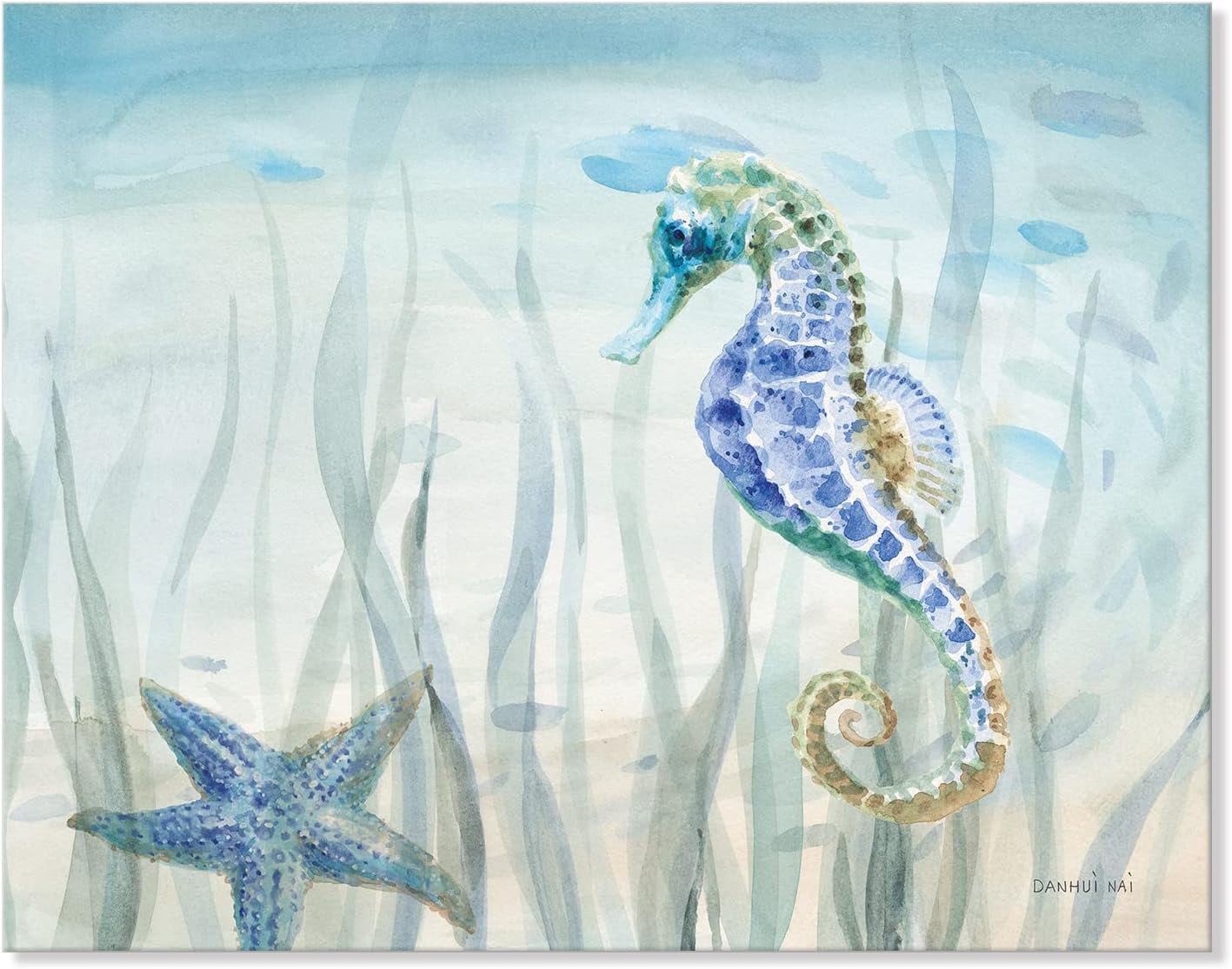 Asdg12s-Ocean Wall Art Sea Life Wall Decor Costal Watercolor Seahorse ...