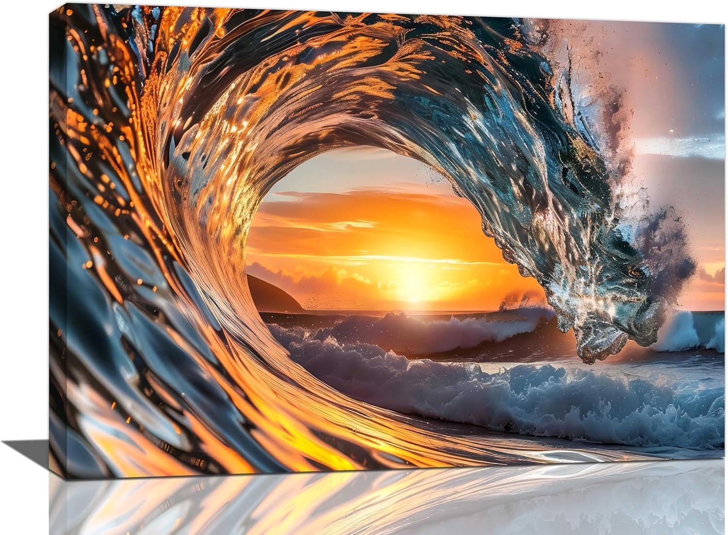 Asdg12s-Ocean Wave Sunset Large Wall Art Sea Landscape Water Pictures ...