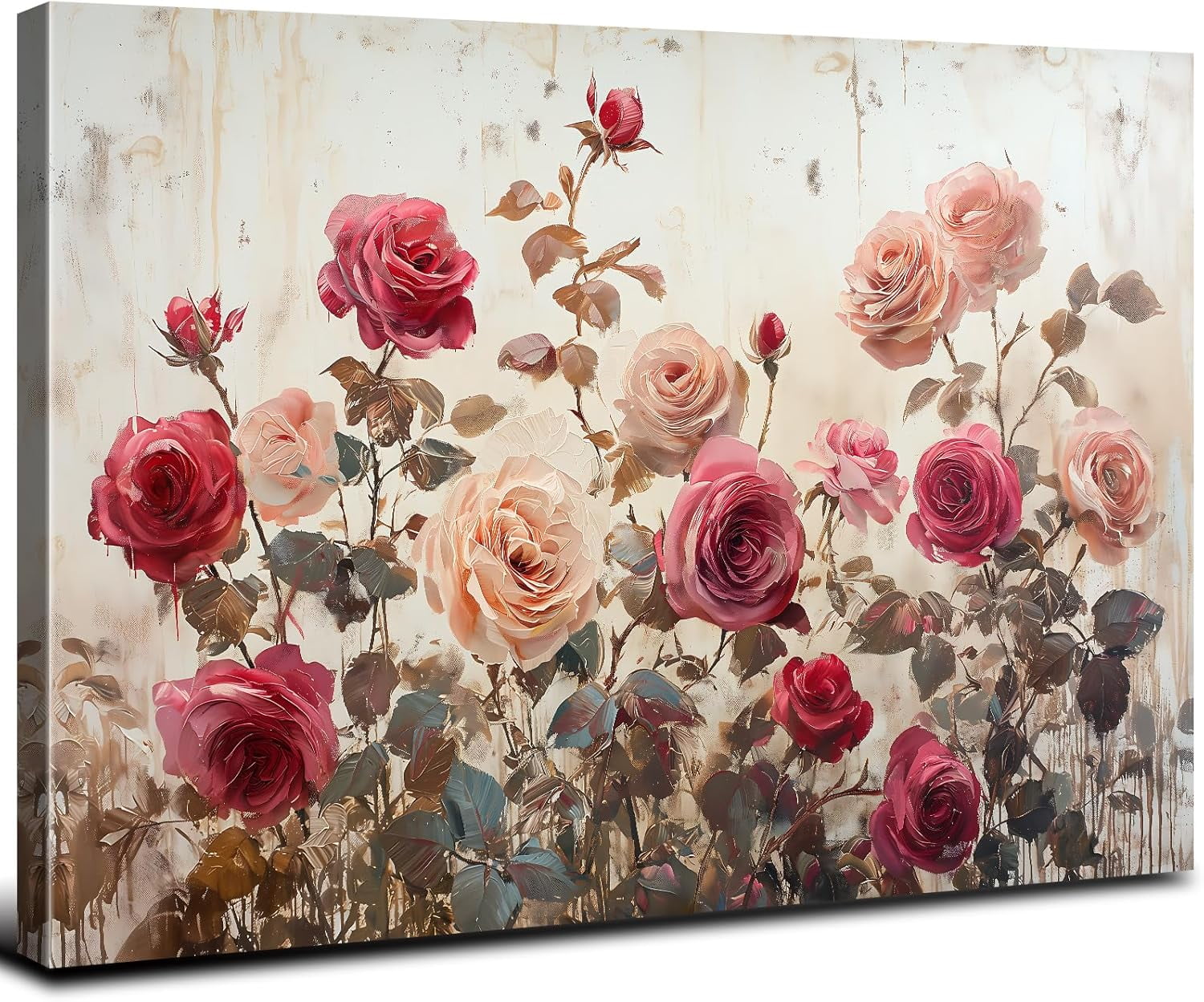 Asdg12s-Pink Rose Wall Art for Living Room Decor Vintage Roses Flowers ...