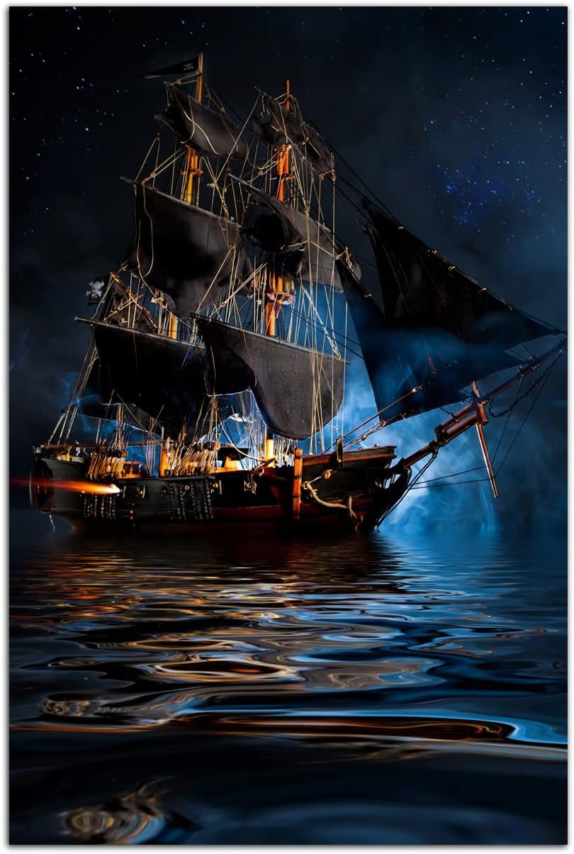 Asdg12s Pirate Ship Sailing On The Ocean Canvas Art Poster and Wall Art ...