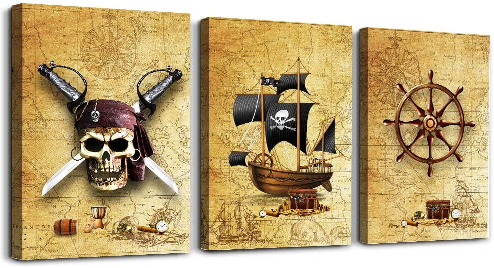 Asdg12s-Pirate ship and rudders Canvas Wall Art for Living Room Bedroom ...