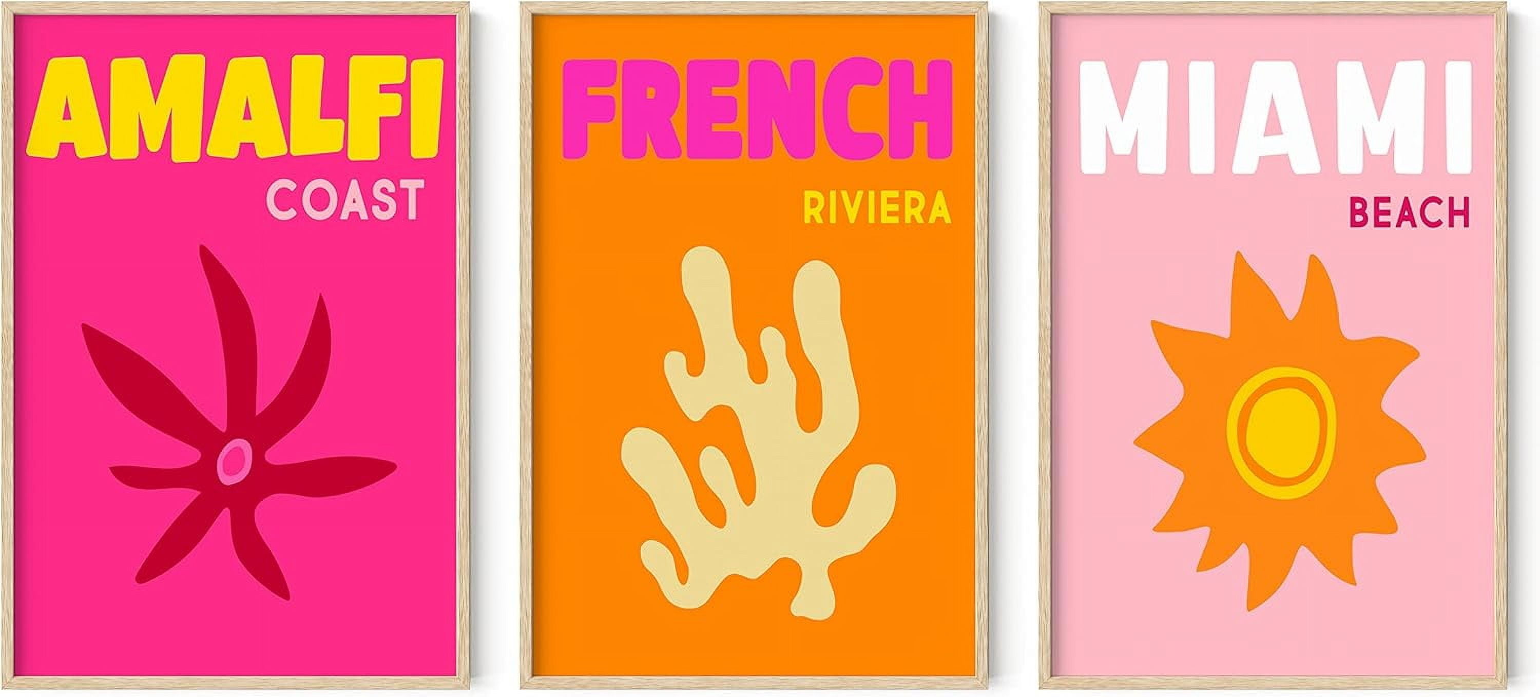 Asdg12s-Preppy Wall Art - Set of 3 Colorful Art, Travel Wall Decor ...