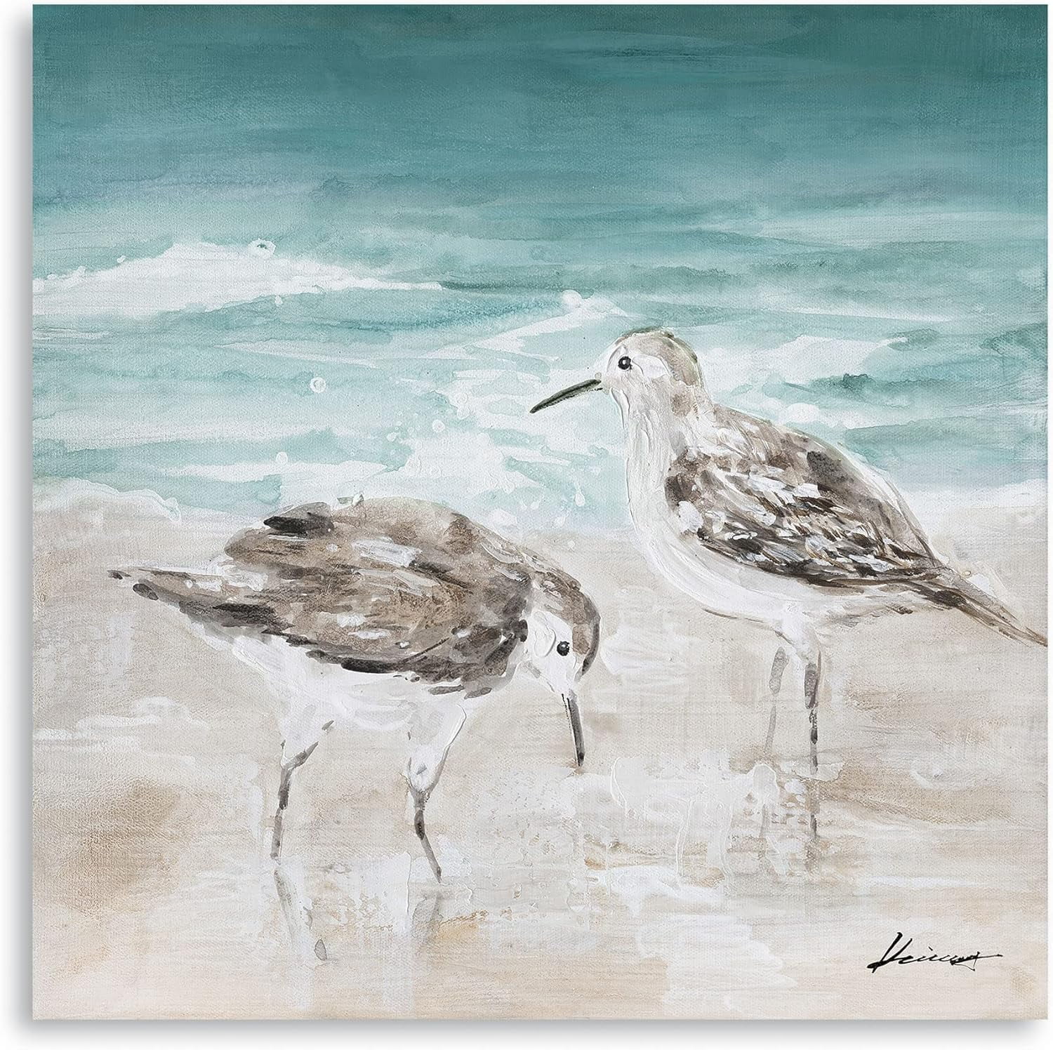 Asdg12s-Sea Birds Beach Wall Art: Teal Ocean Pictures 2 Seagulls on the ...
