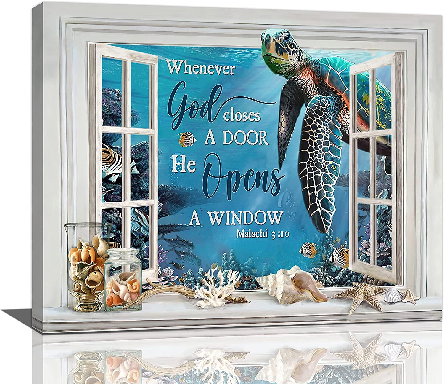 Asdg12s-Sea Turtle Wall Art Window Sea Turtle Sea Shells Canvas Wall ...