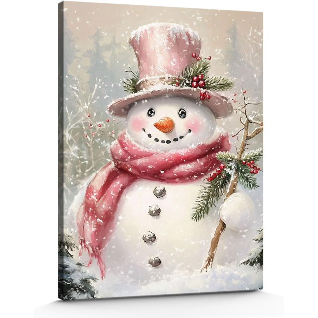 Asdg12s Snowman Christmas Wall Art - Winter Holiday Canvas Print for ...