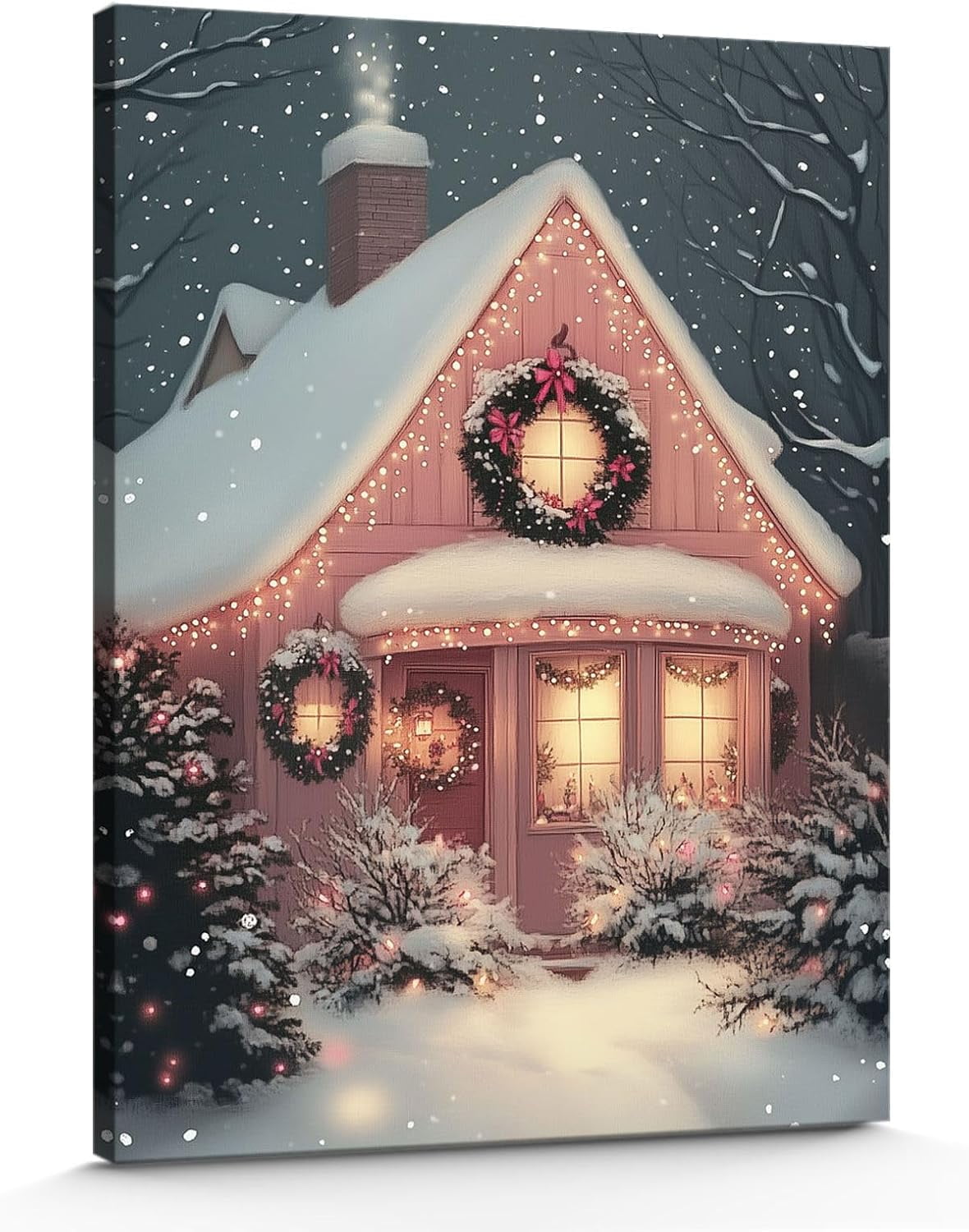Asdg12s-Snowy Christmas Cottage Wall Art - Cozy Holiday Canvas Print ...