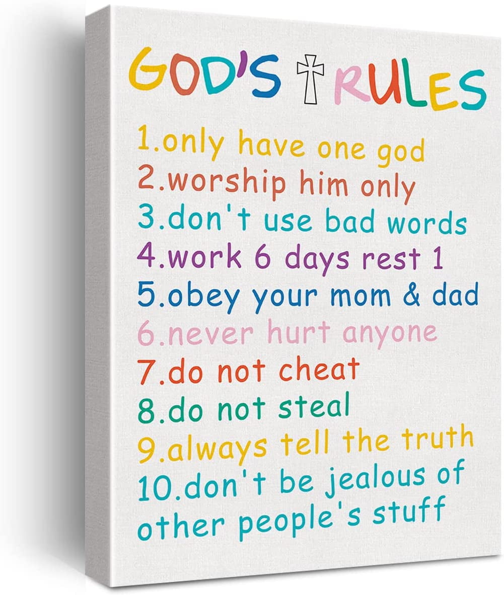 Asdg12s-Ten Commandments Religious Scripture Print Canvas Kids Wall Art ...