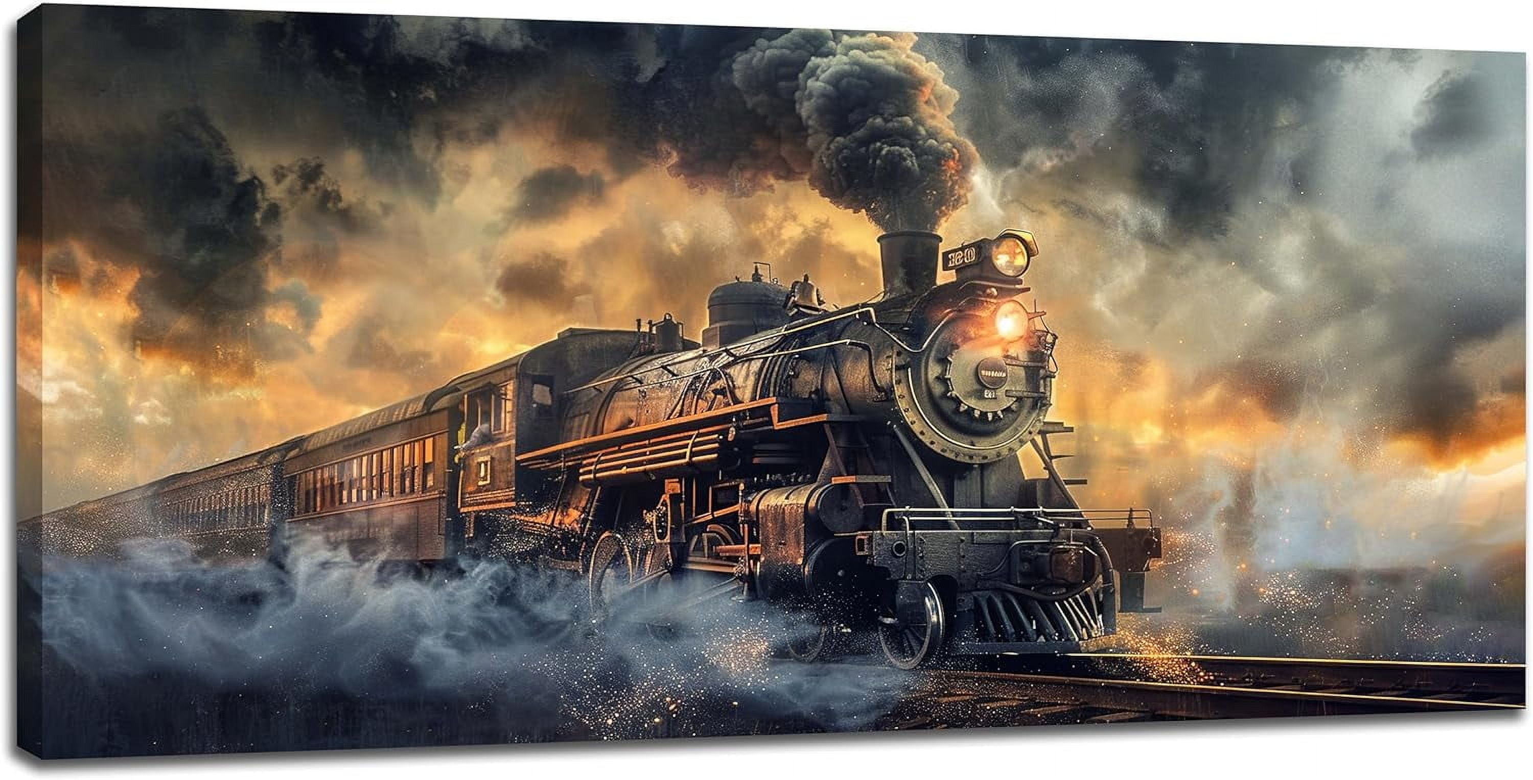 Asdg12s-Train Decor Wall Art Railway Smoke Train Pictures Wall Decor ...