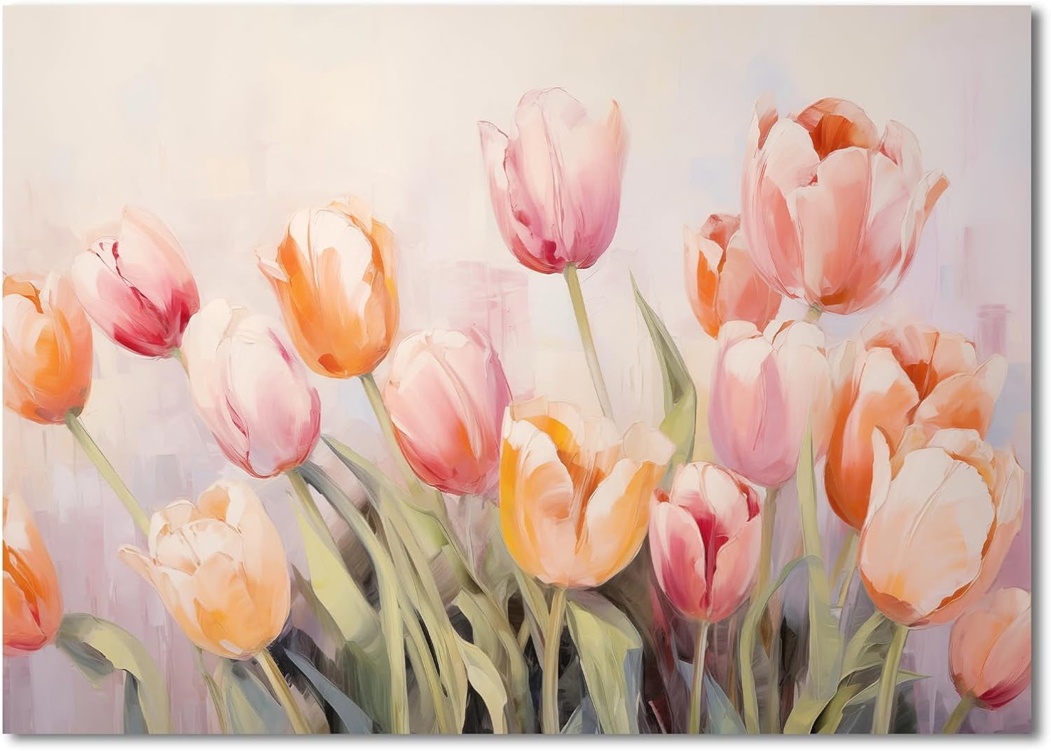 Asdg12s-Tulip Painting Wall Art Pink Flower Artwork Colorful Botanical ...