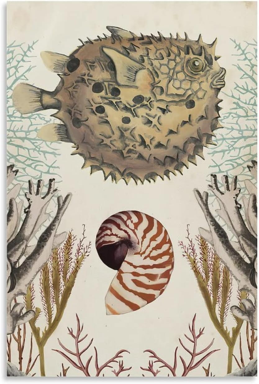 Asdg12s-Vintage Animals Posters, Antiquarian Menagerie Puffer Fish, Gym ...