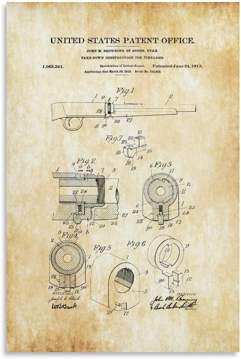 Asdg12s-Vintage Browning Firearm Gun Patent Posters & Prints Wall Art ...