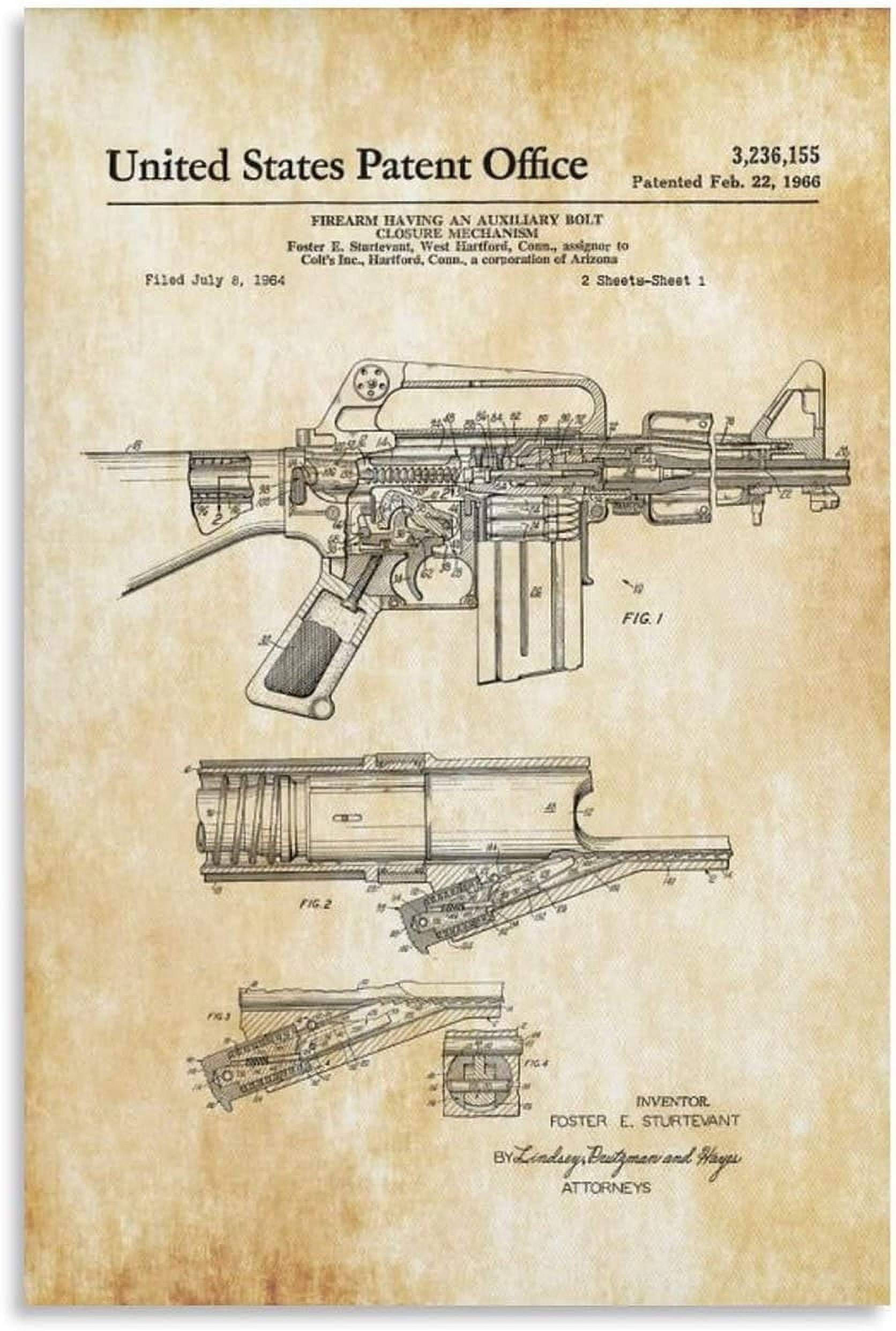 Asdg12s-Vintage Colt Firearm Gun Patent Posters & Prints Wall Art Decor ...