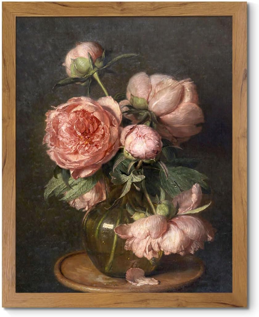 Asdg12s-Vintage Flower Wall Art Classical Pink Peony Canvas Prints ...