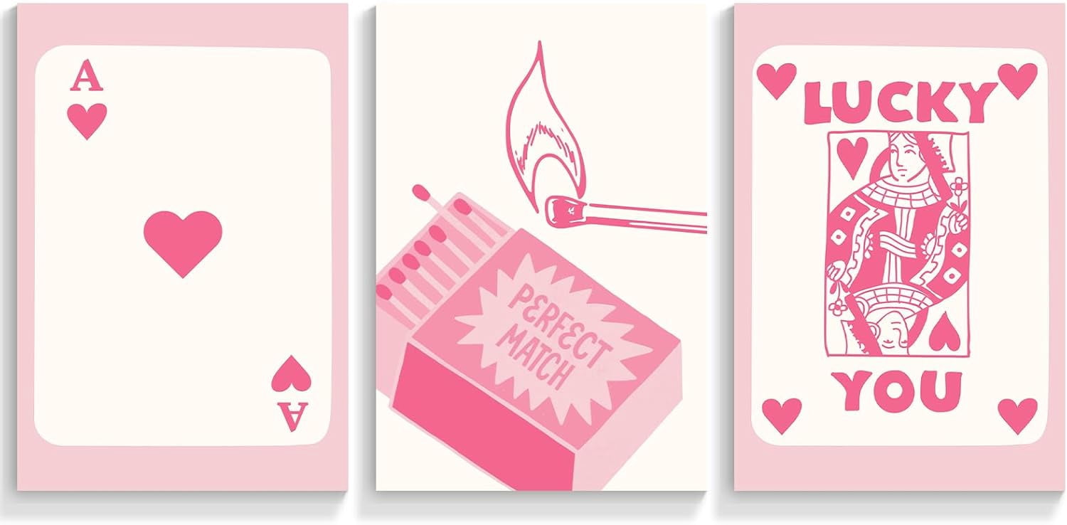 Asdg12s-Vintage Pink Queen Ace Of Hearts Poker Posters Set Of 3 For ...