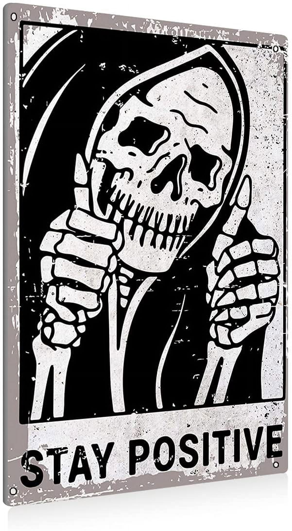 Asdg12s-Vintage Stay Positive Skull Sign Metal Tin Sign Wall Décor ...