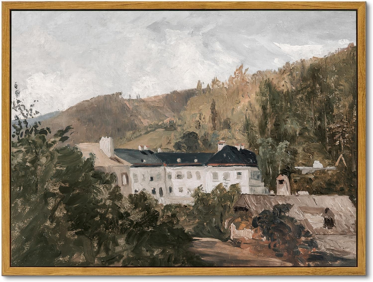 Asdg12s- Vintage, Vintage European Villa Landscape Oil Painting, French ...