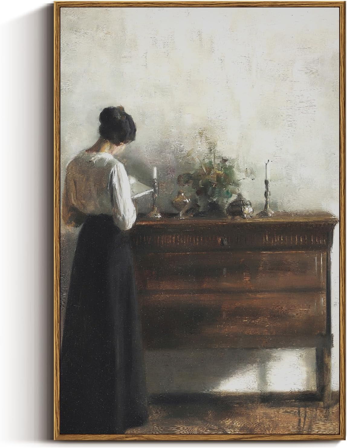 Asdg12s-Vintage Women Large Framed Wall Art, Woman Standing Reading ...