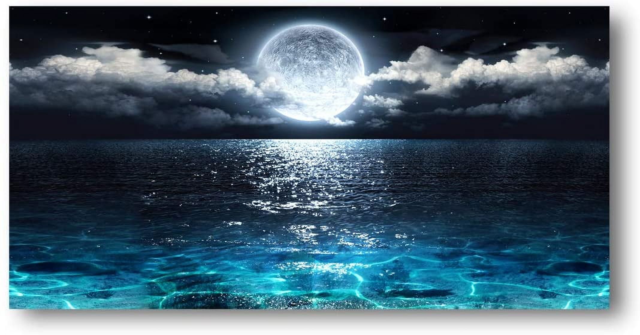 Asdg12s-Wall Art Moon Sea Ocean Landscape Picture Canvas Wall Art Print ...