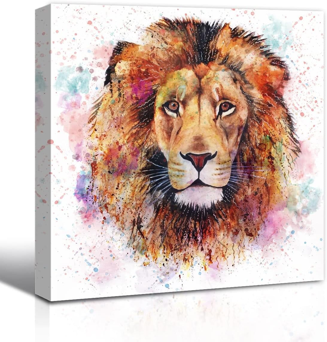 Asdg12s-Wildlife Animal Lion Canvas Wall Art Decor, Watercolor Lion ...
