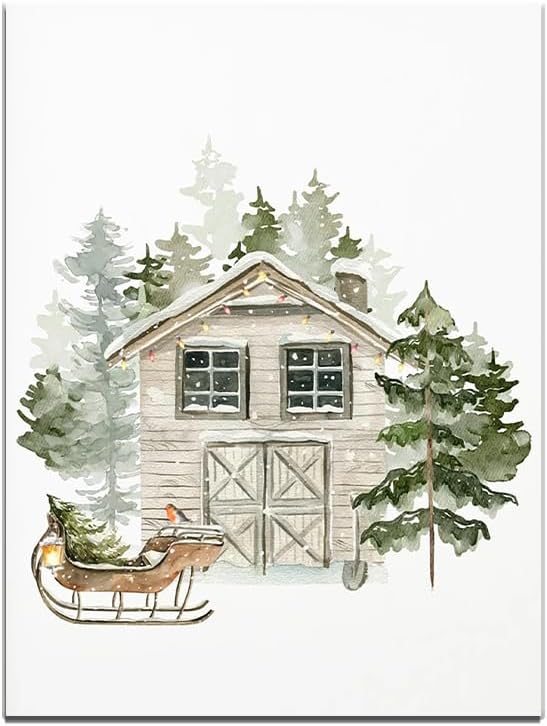Asdg12s-Winter Barn Canvas Print posters Holiday Wall Art Winter ...