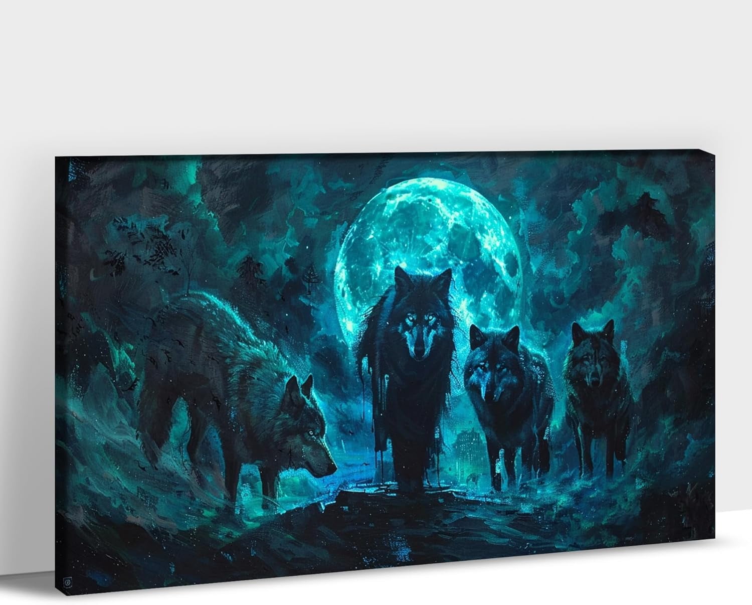 Asdg12s-Wolf Abstract Paintings Artwork Wall Decor, Abstract Forest Scenery and Wolf Canvas Art ...