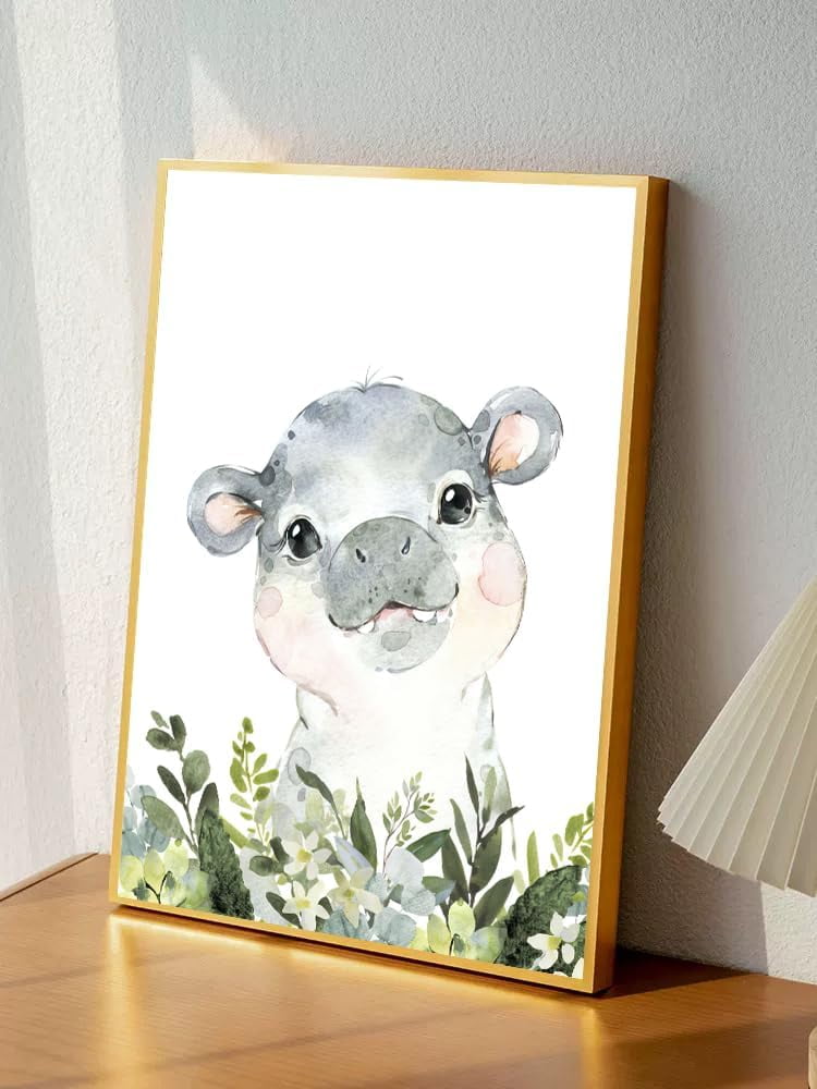 Asdg12s-Young Hippo Canvas Wall Art Animals Cute Baby Hippo Canvas ...