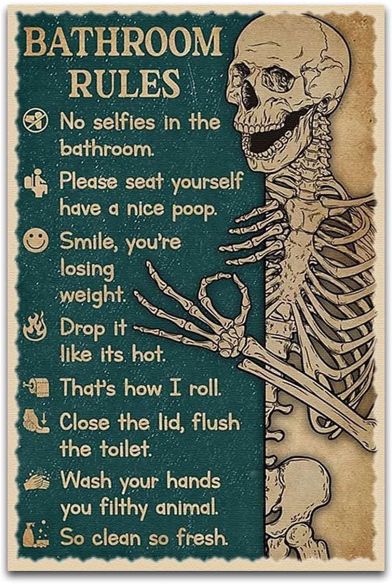 Asdg12s poster-Bathroom-Rules-Skeleton-Vertical-Poster,-Skeleton-Poster ...