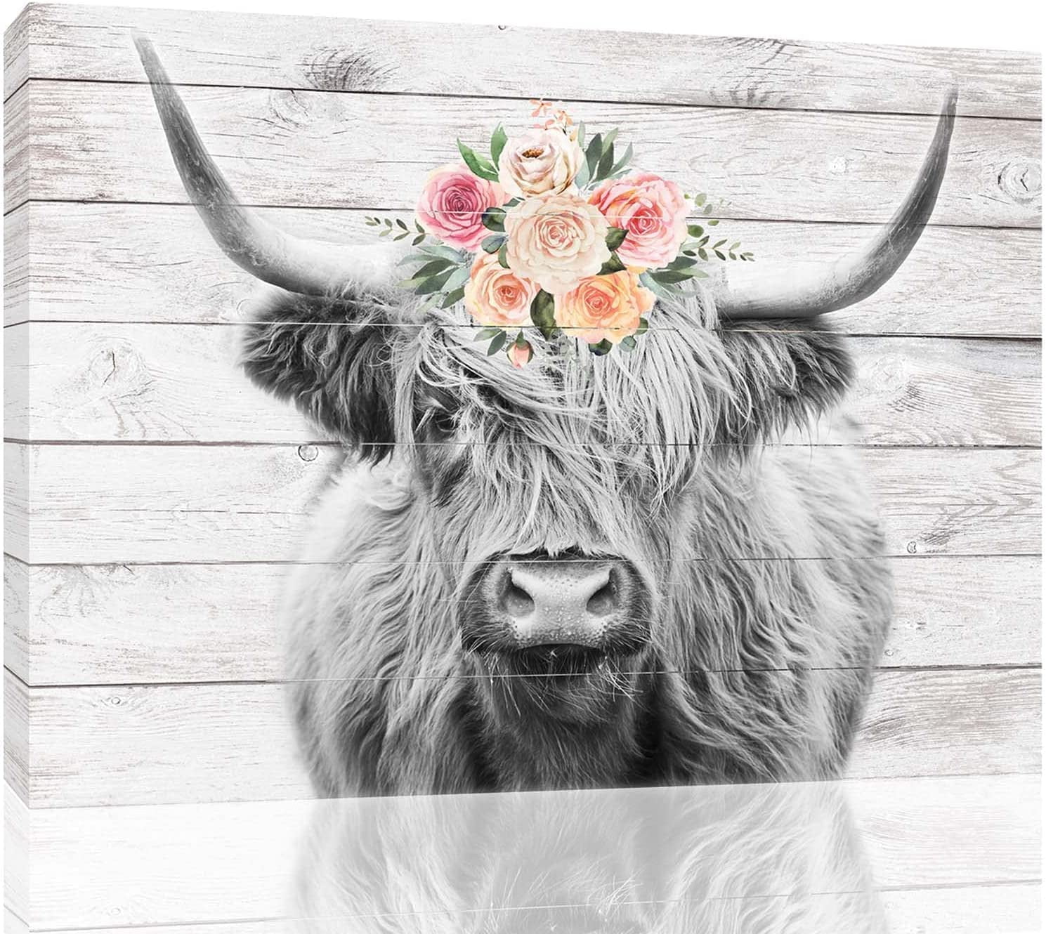 Asdg12s-poster-Cow-Wall-Decor-Black-White-Highland-Cow-Headband-Flower ...