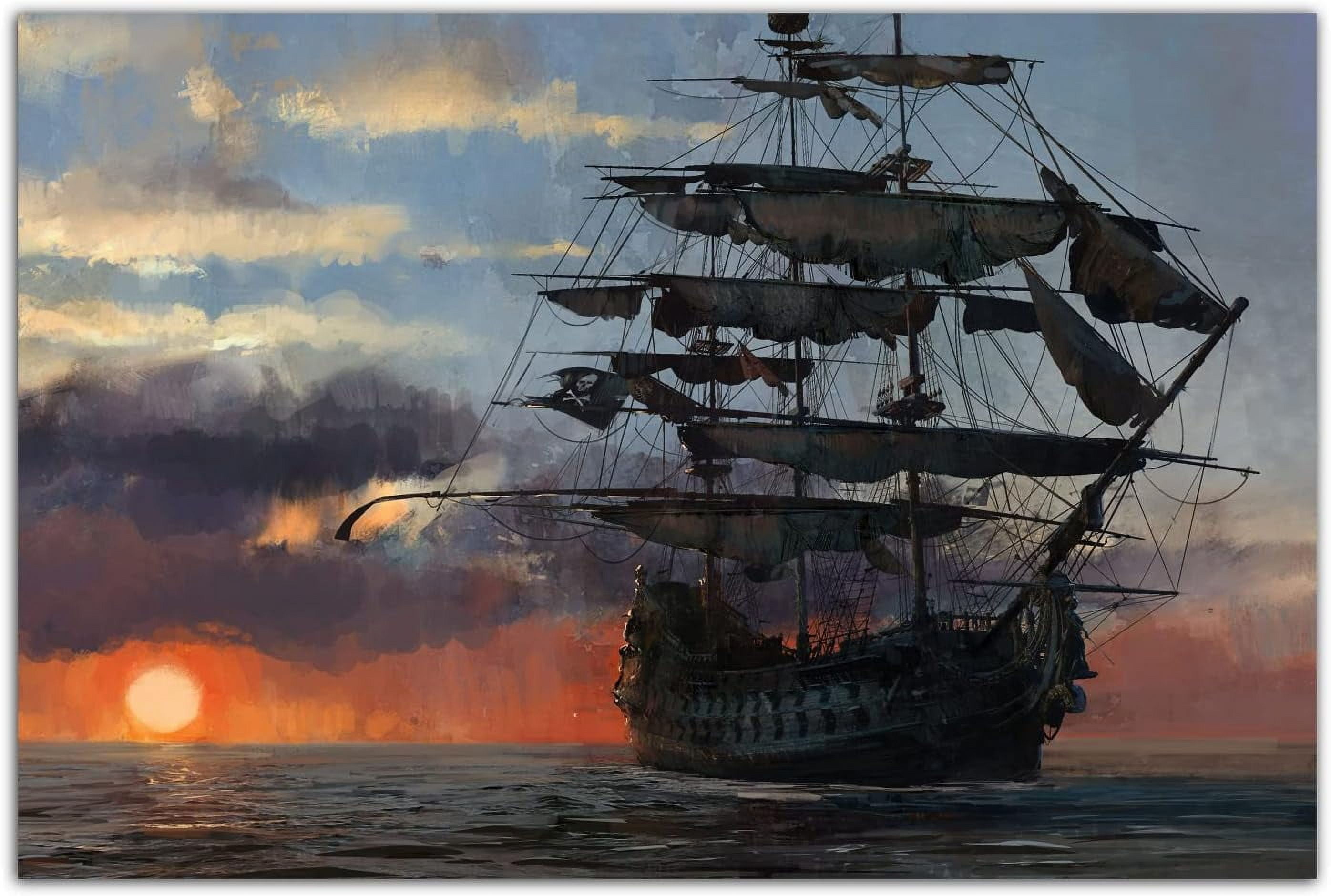 Asdg12s poster-Sunset-Ocean-Pirate-Ship-Wall-Art-Picture-Sailing-Poster ...