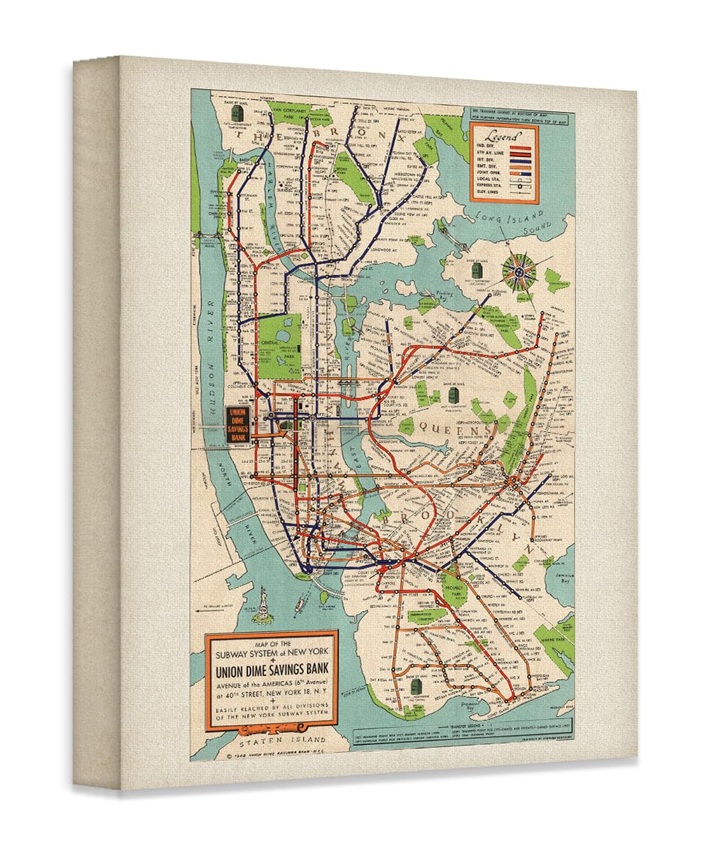 Asdg12s-poster-Vintage-1948-New-York-Subway-Map-28x36-Stretched-Canvas ...