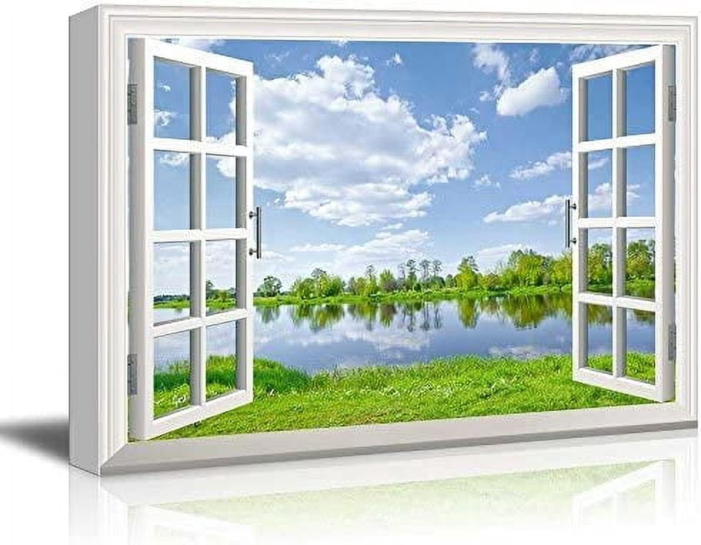 Asdg12sCanvas Print Wall Art Window View of Forest Lake Reflection ...