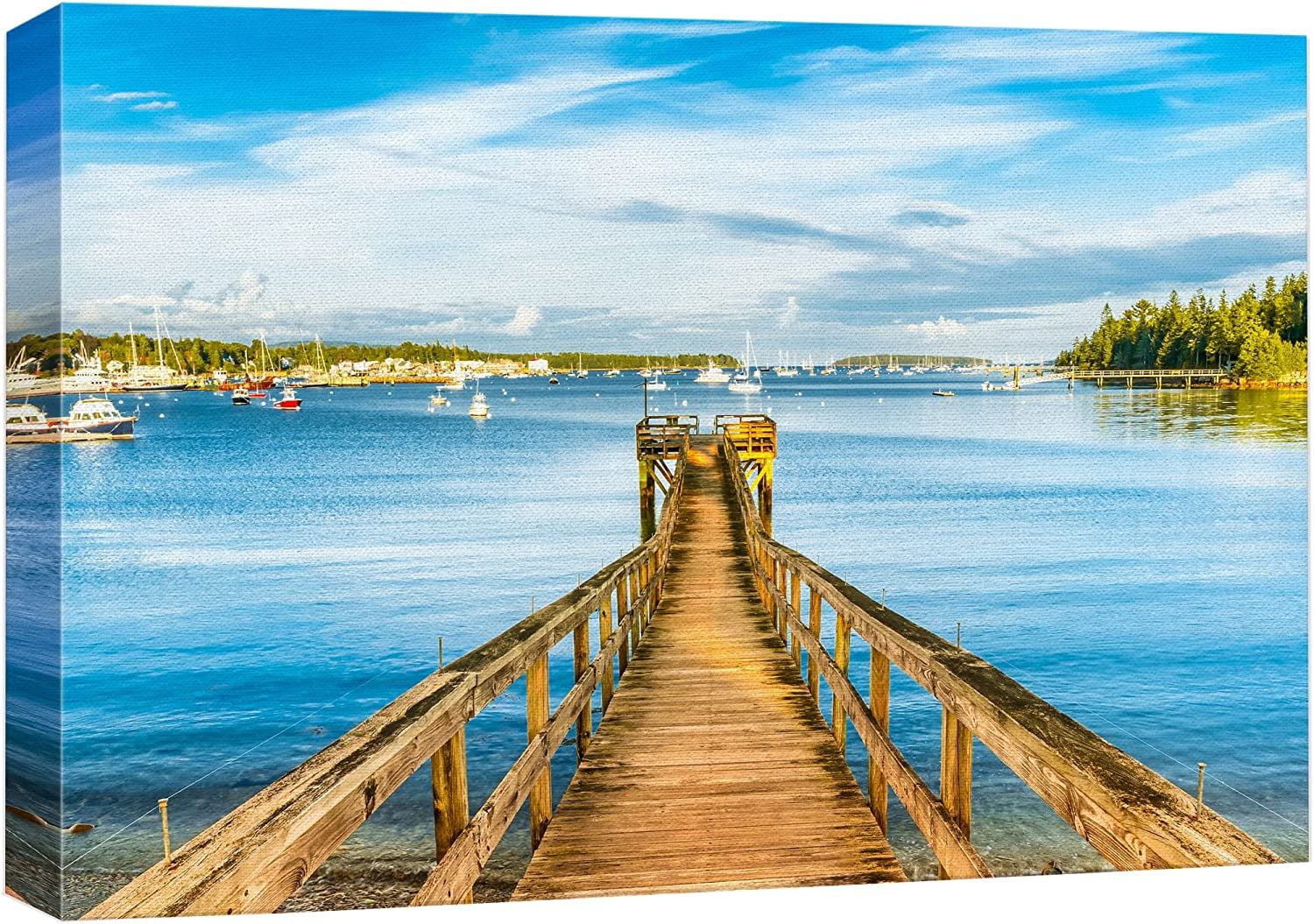 Asdg12sCanvas Print Wall Art Wooden Pier Springtime Forest River View ...