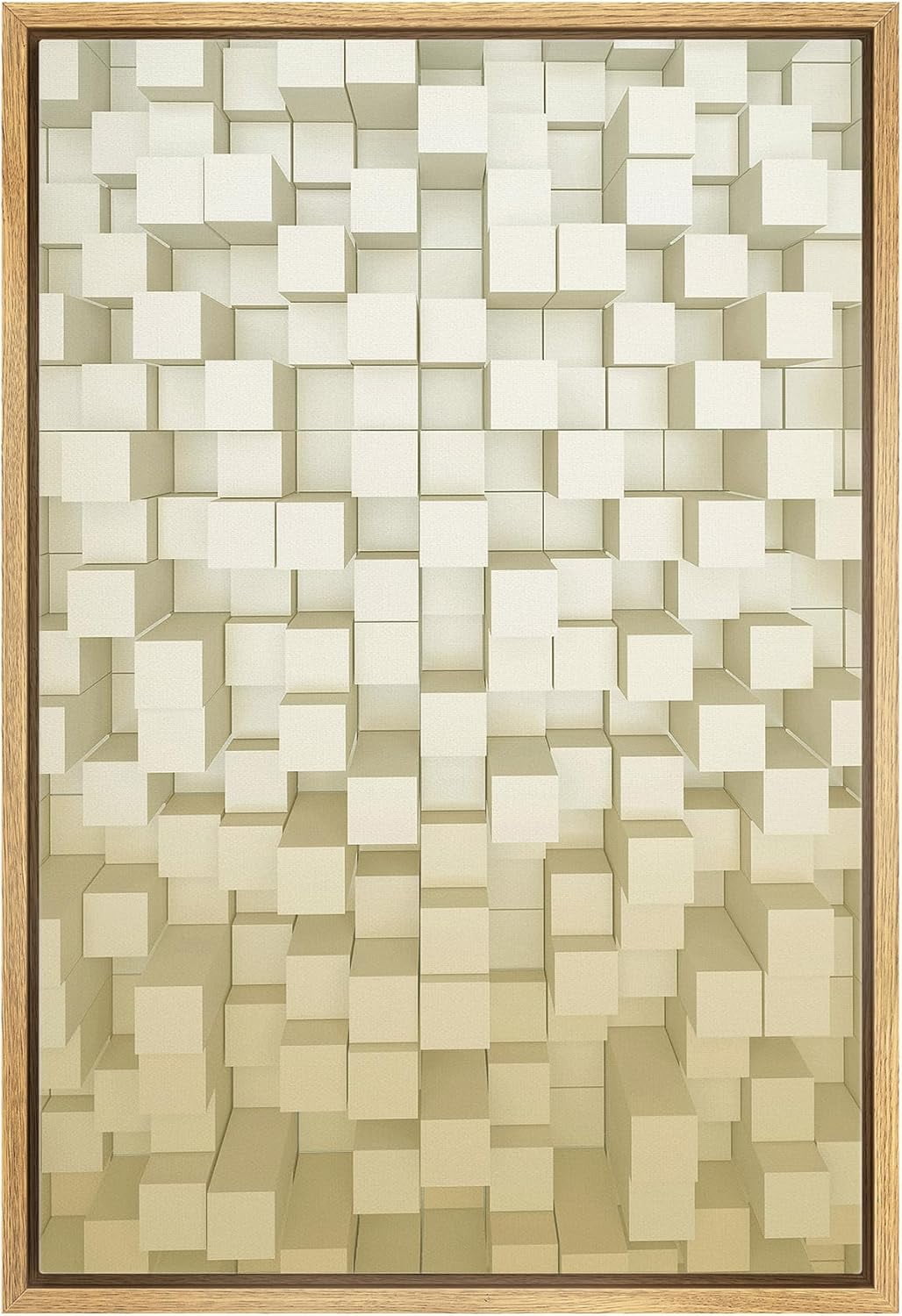 Asdg12sFramed Canvas Print Wall Art Geometric Cubes 3D Block Pattern in Neutral Tones Digital ...