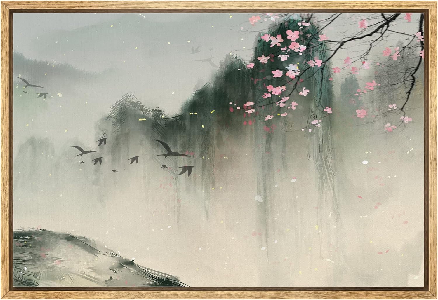 Asdg12sFramed Canvas Print Wall Art Spring Mountains with Birds and ...