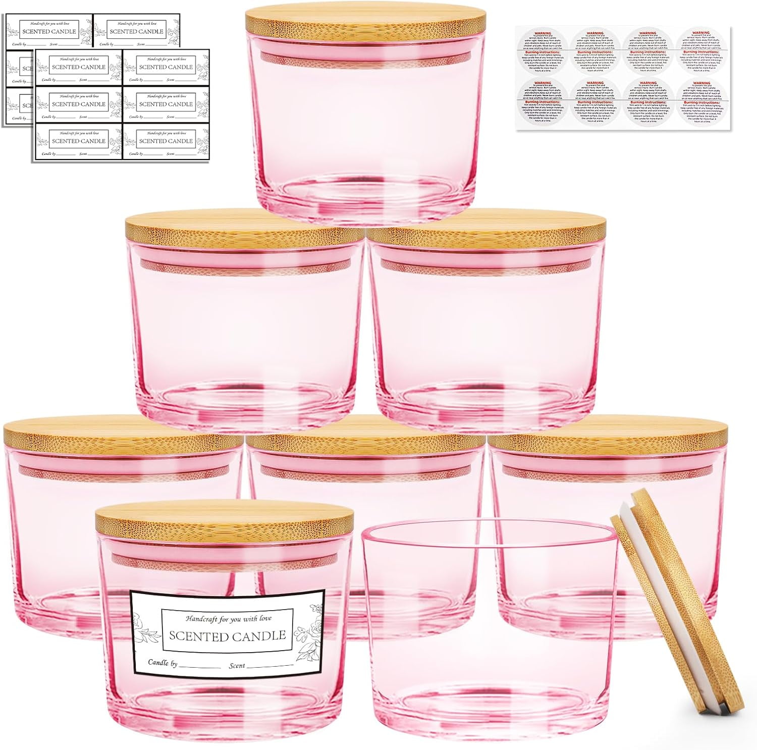 Asdg17s-12 Pack 12 OZ Pink Glass Wide Mouth Candle Jars for Making ...