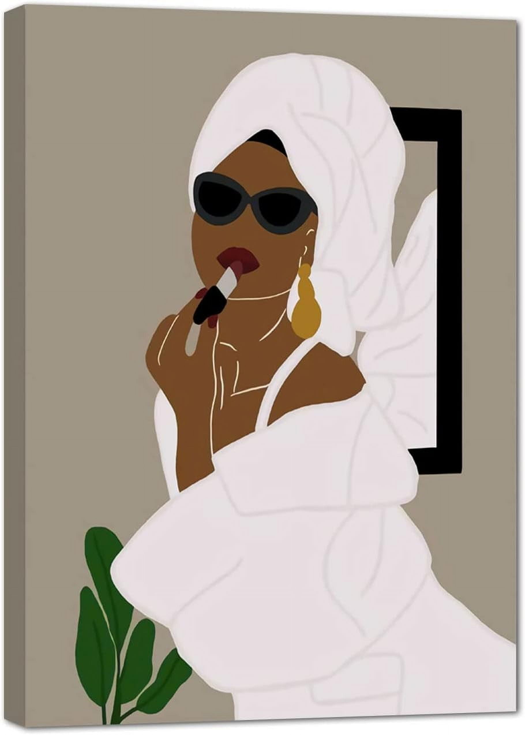 Asdg76s-African American Boho Wall Art, Black Women Art Framed, Black Girl Bathroom Canvas Print ...