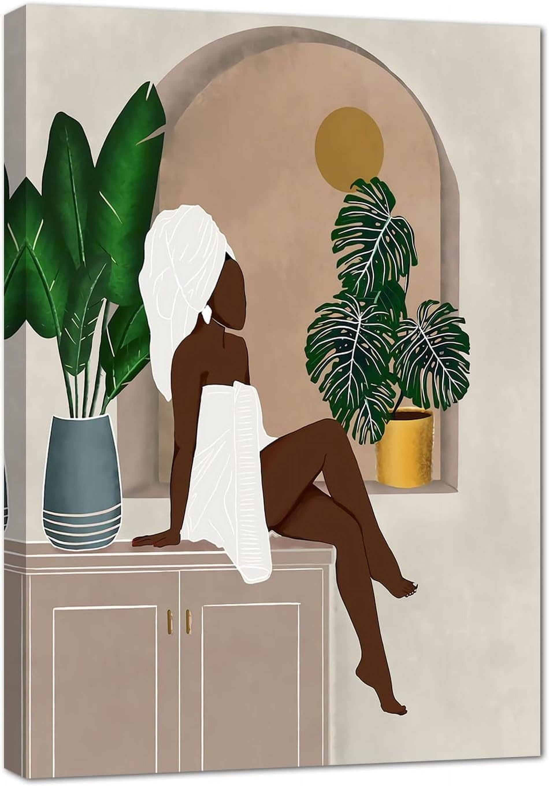 Asdg76s-African American Boho Wall Art, Black Women Art Framed, Black Girl Bathroom Canvas Print ...