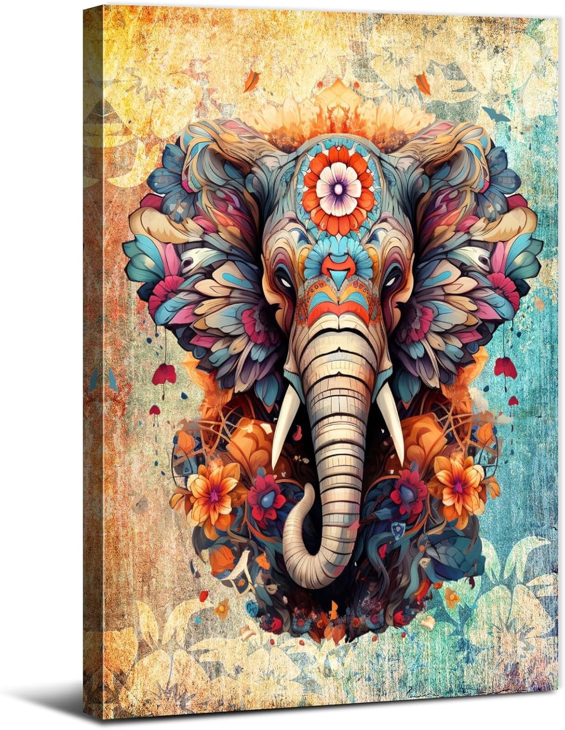 Asdg76s-African Animal Canvas Wall Art Elephant Mandala Painting Framed ...