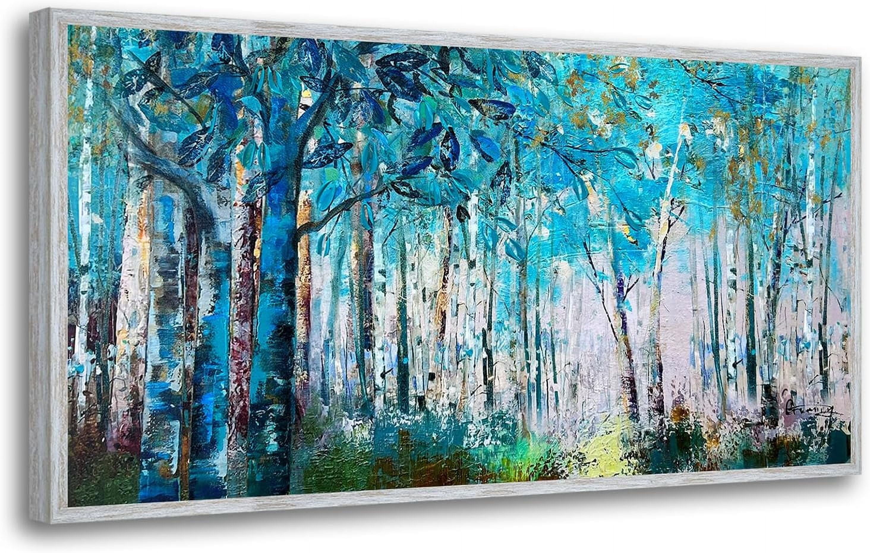 Asdg76s-Blue Tree Canvas Wall Art Forest Landscape Picture Nature Teal ...
