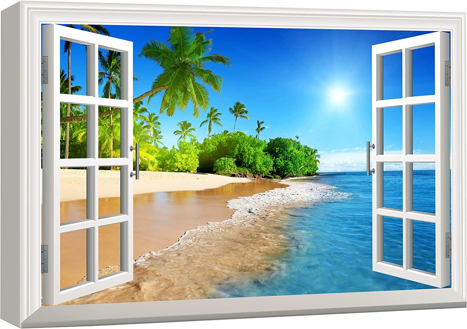 Asdg76s-Canvas Print Wall Art Window View Landscape of Green Palm Beach ...