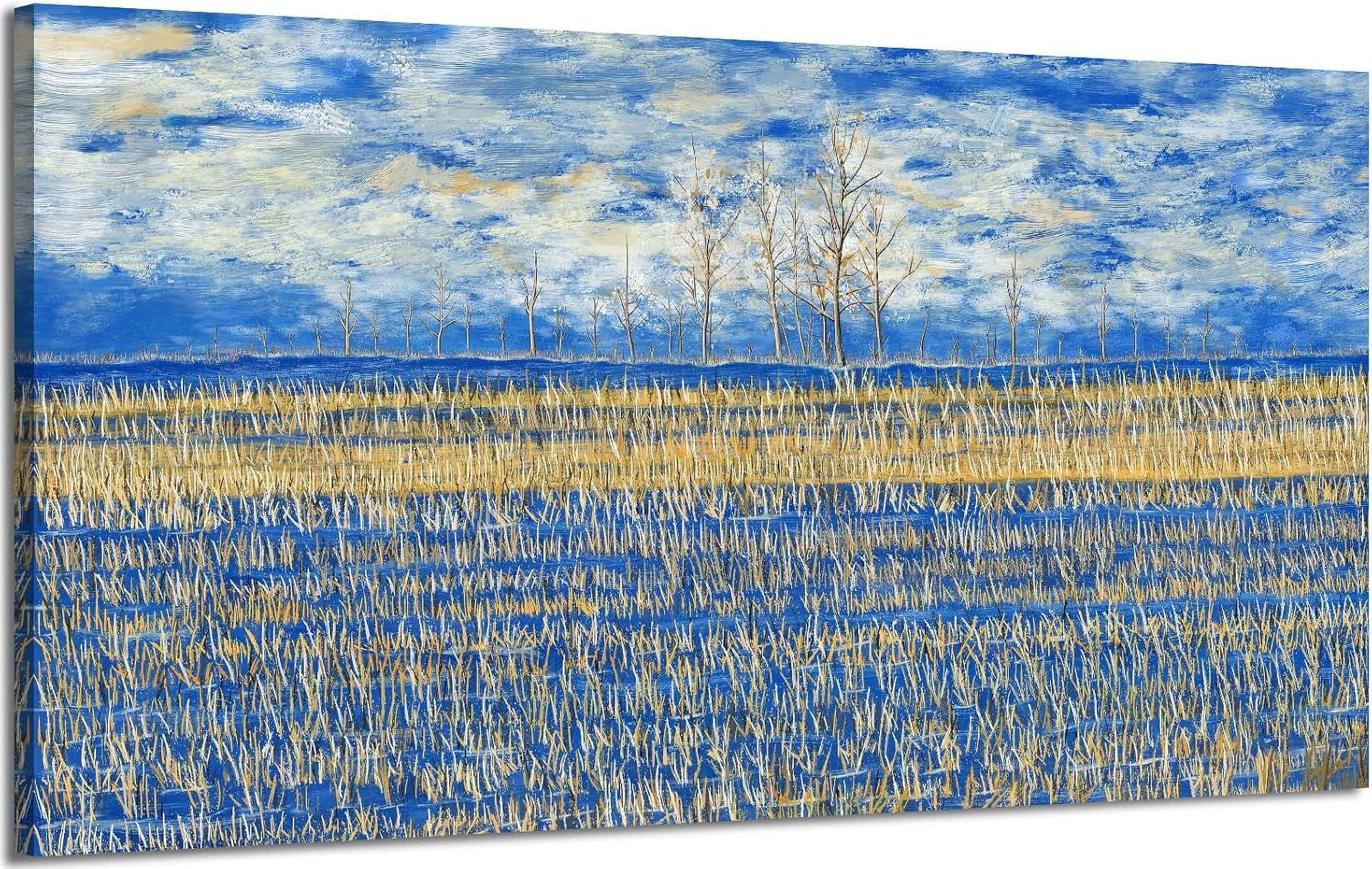 Asdg76s-Canvas Wall Art Blue Abstract Rural Golden Wheat Field ...