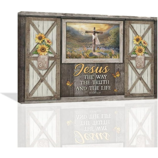 Asdg76s-Christian Cross Wall Art Rustic Window Sunflower Religious ...