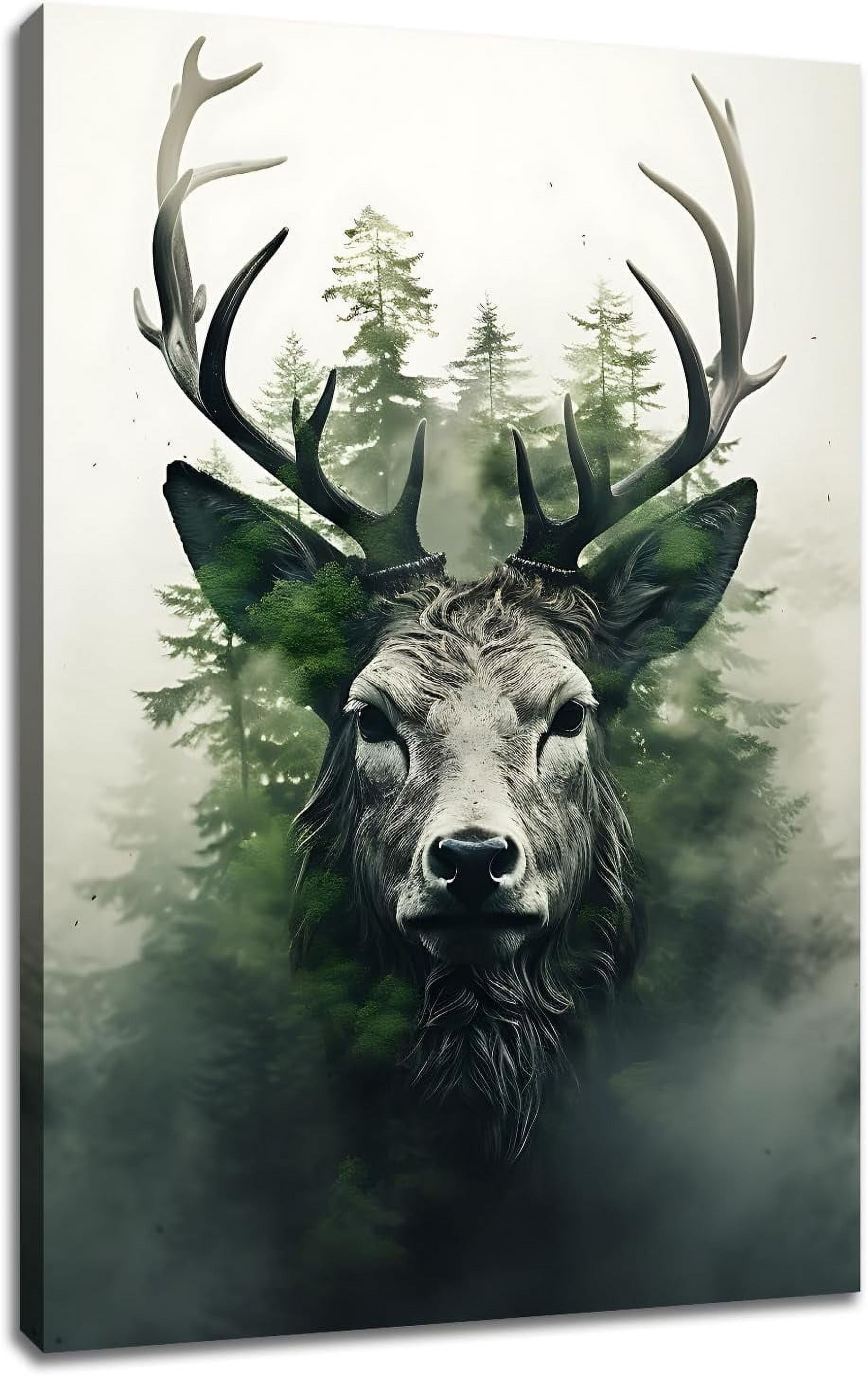 Asdg76s-Deer Canvas Wall Art Abstract Wild Deer Surrounded by Trees ...