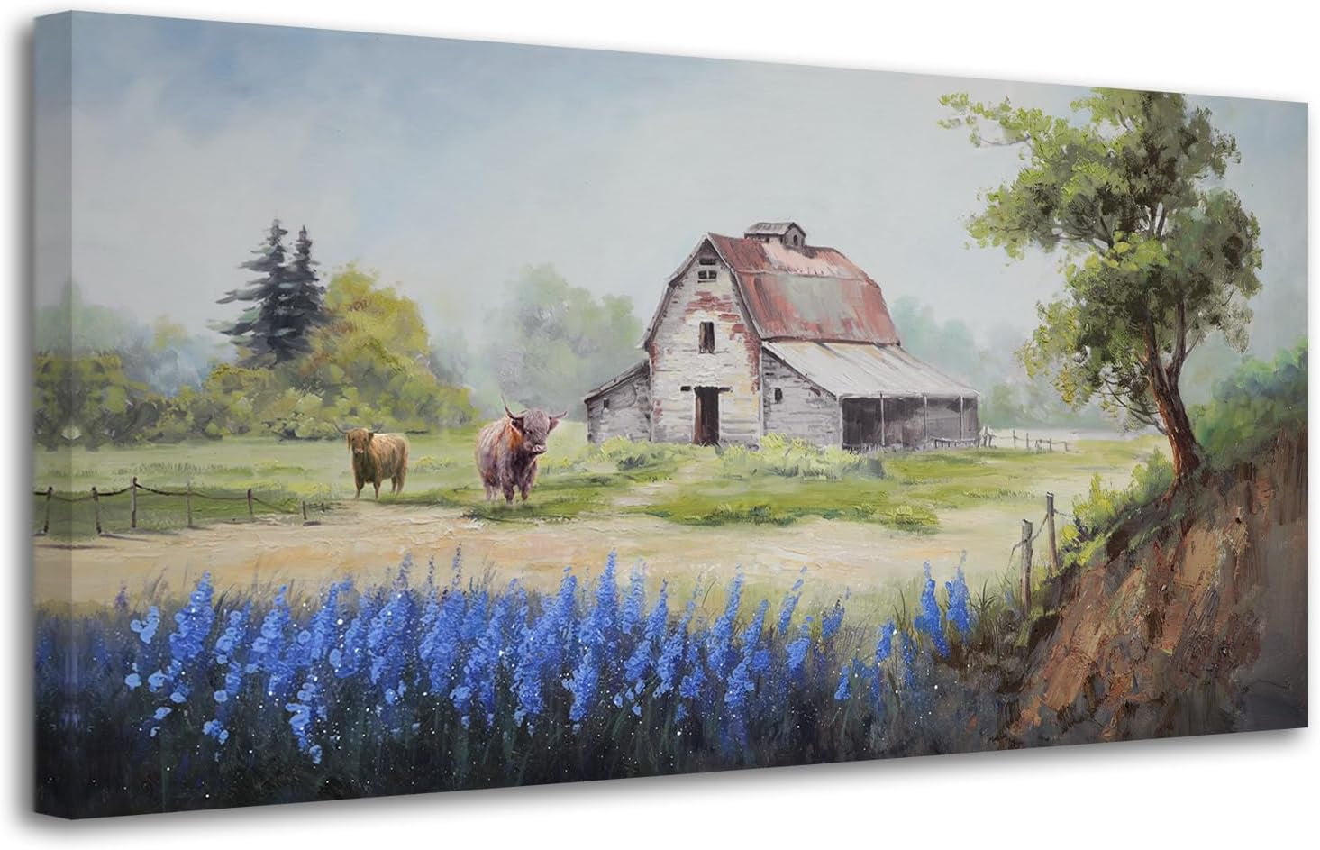 Asdg76s-Farmhouse Canvas Wall Art Farm Highland Cow Landscape Picture ...