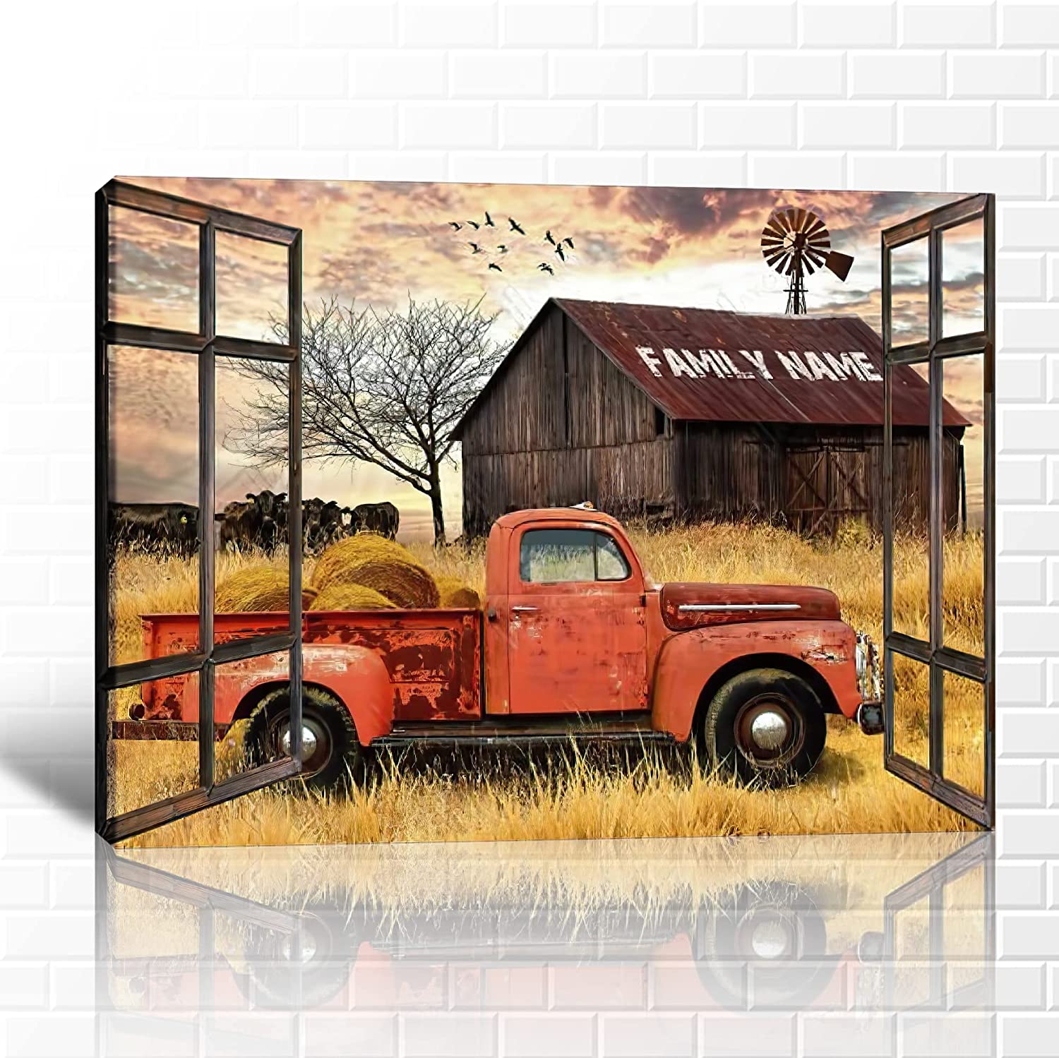 Asdg76s-Farmhouse Truck Wall Art-Old Window Truck Canvas Prints, Barn ...