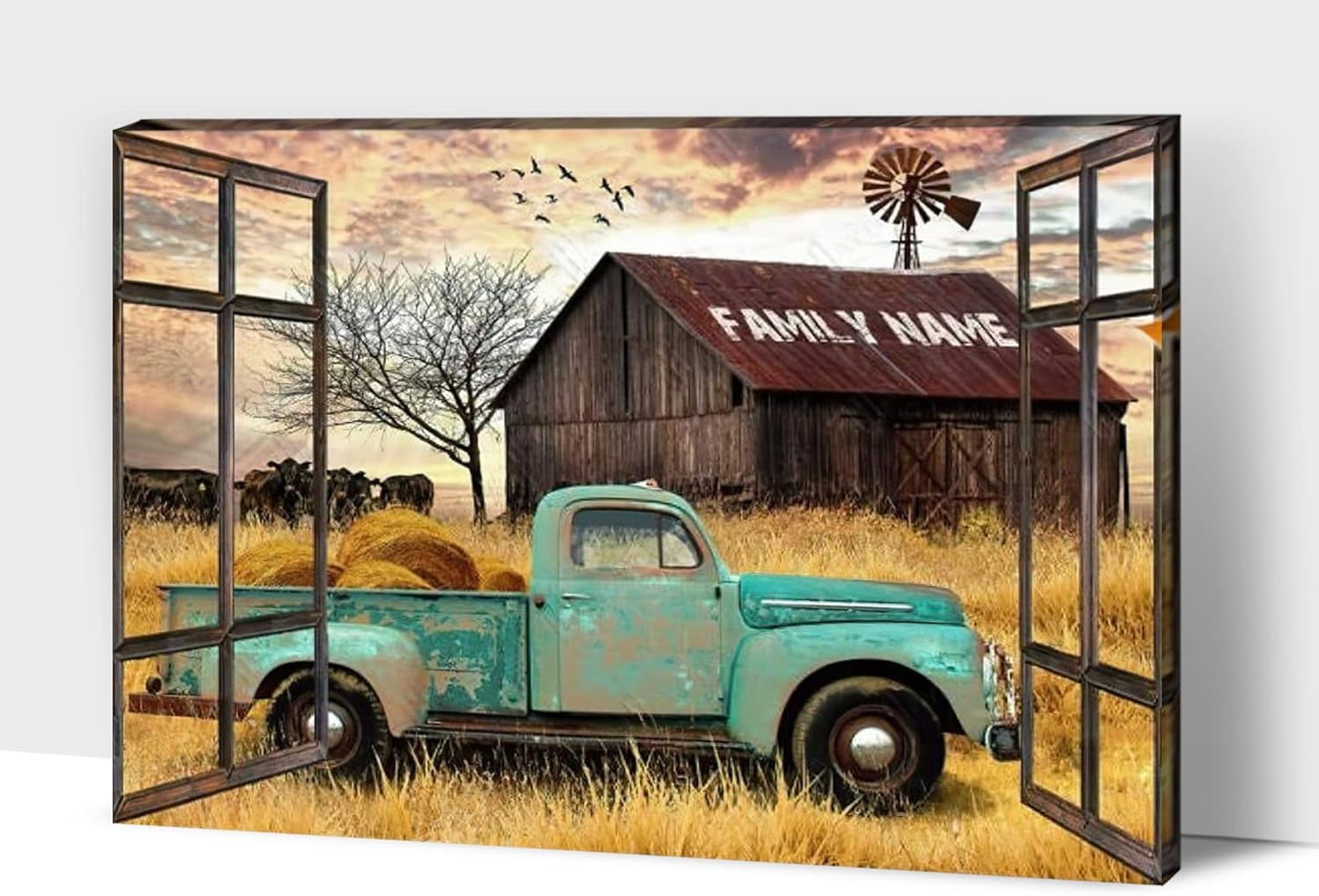 Asdg76s-Farmhouse Truck Wall Art-Old Window Truck Canvas Prints, Barn ...