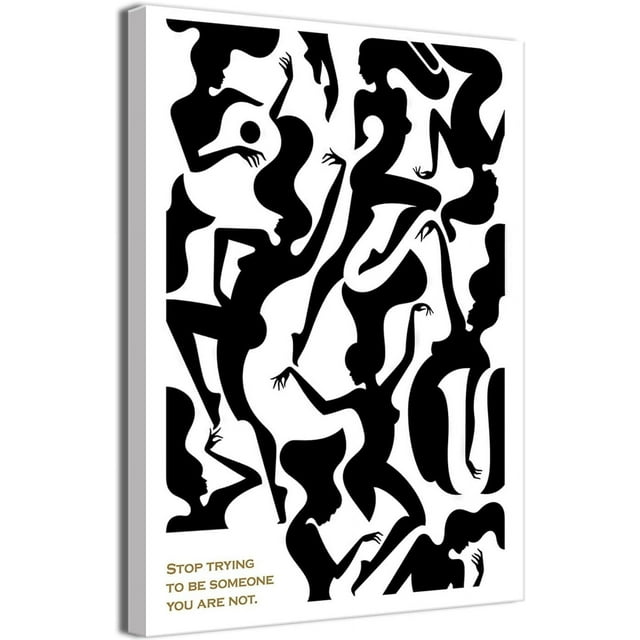 Asdg76s-Framed Abstract lines Modern Black and White Woman Canvas Wall ...