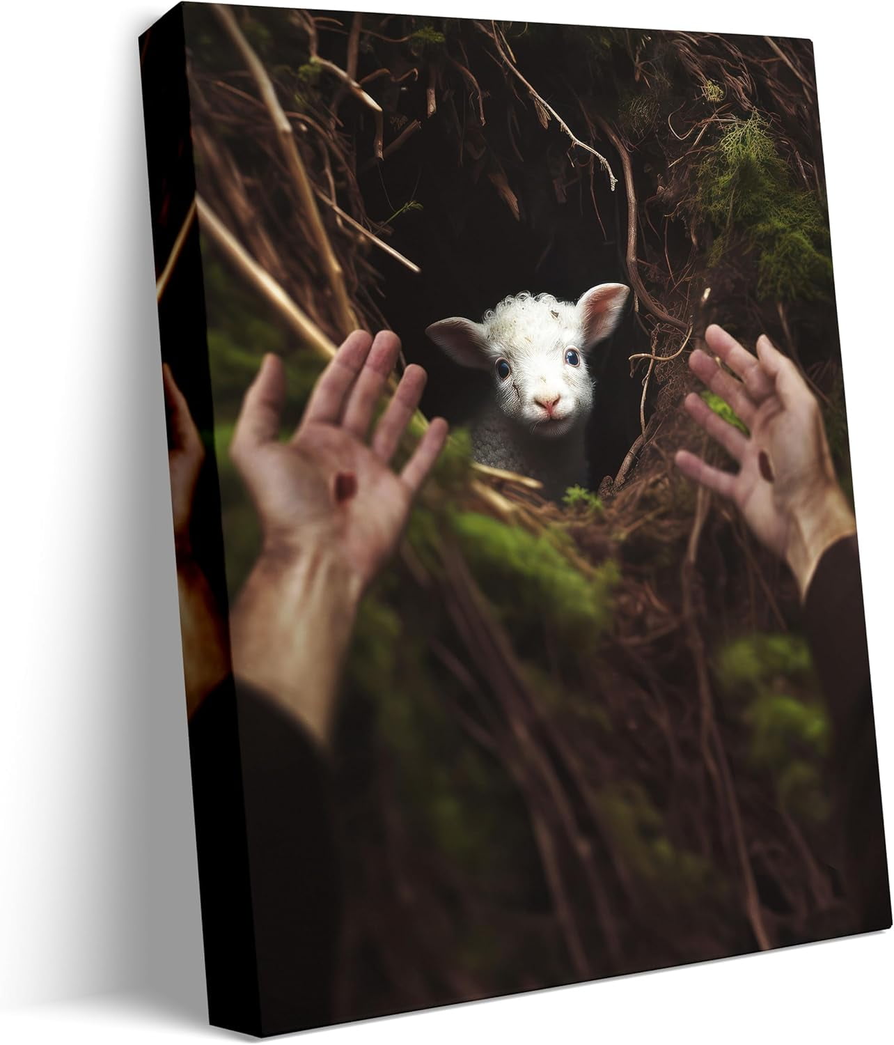 Asdg76s-Jesus and Lamb Canvas Wall Art Jesus Reaches Down to Rescue A ...