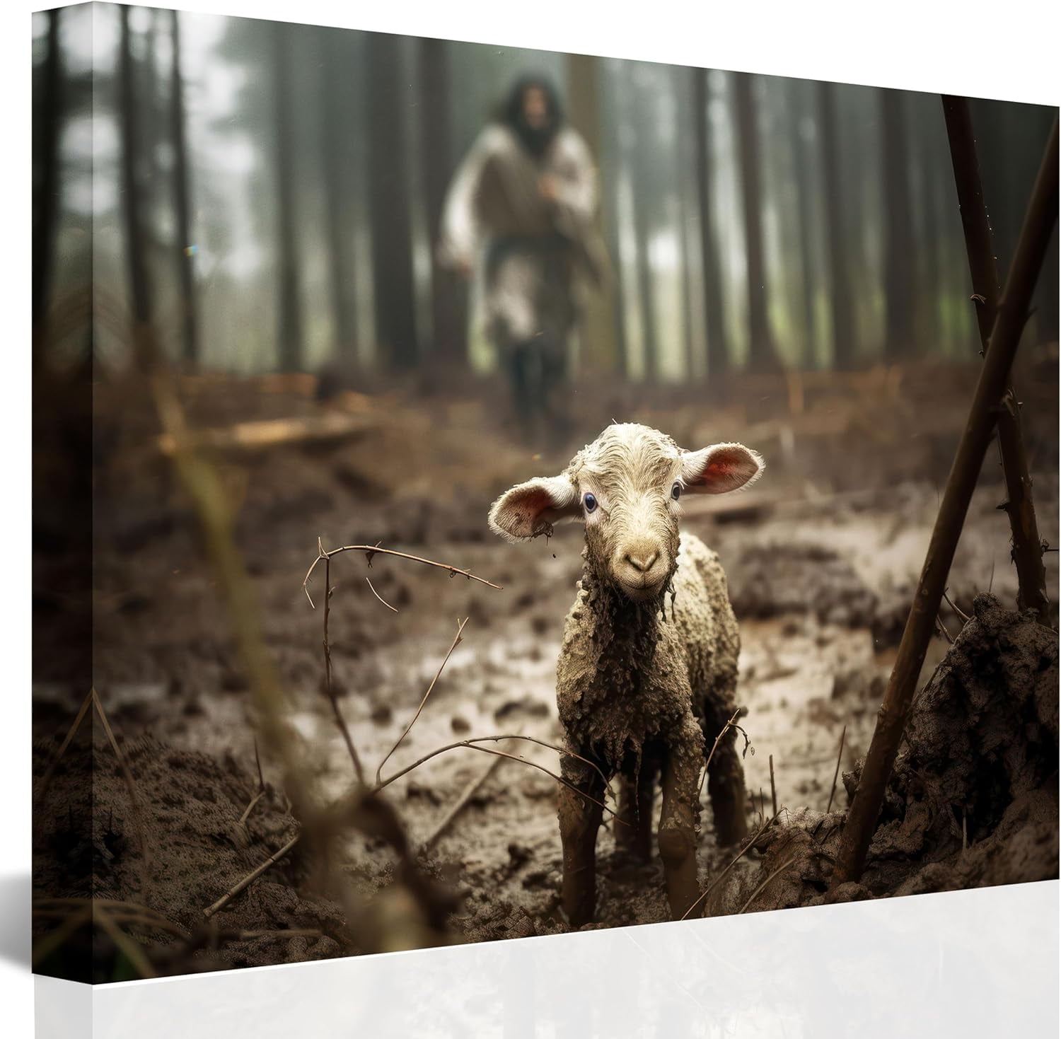Asdg76s-Jesus and Lamb Canvas Wall Art Jesus Running After Lost Lamb ...