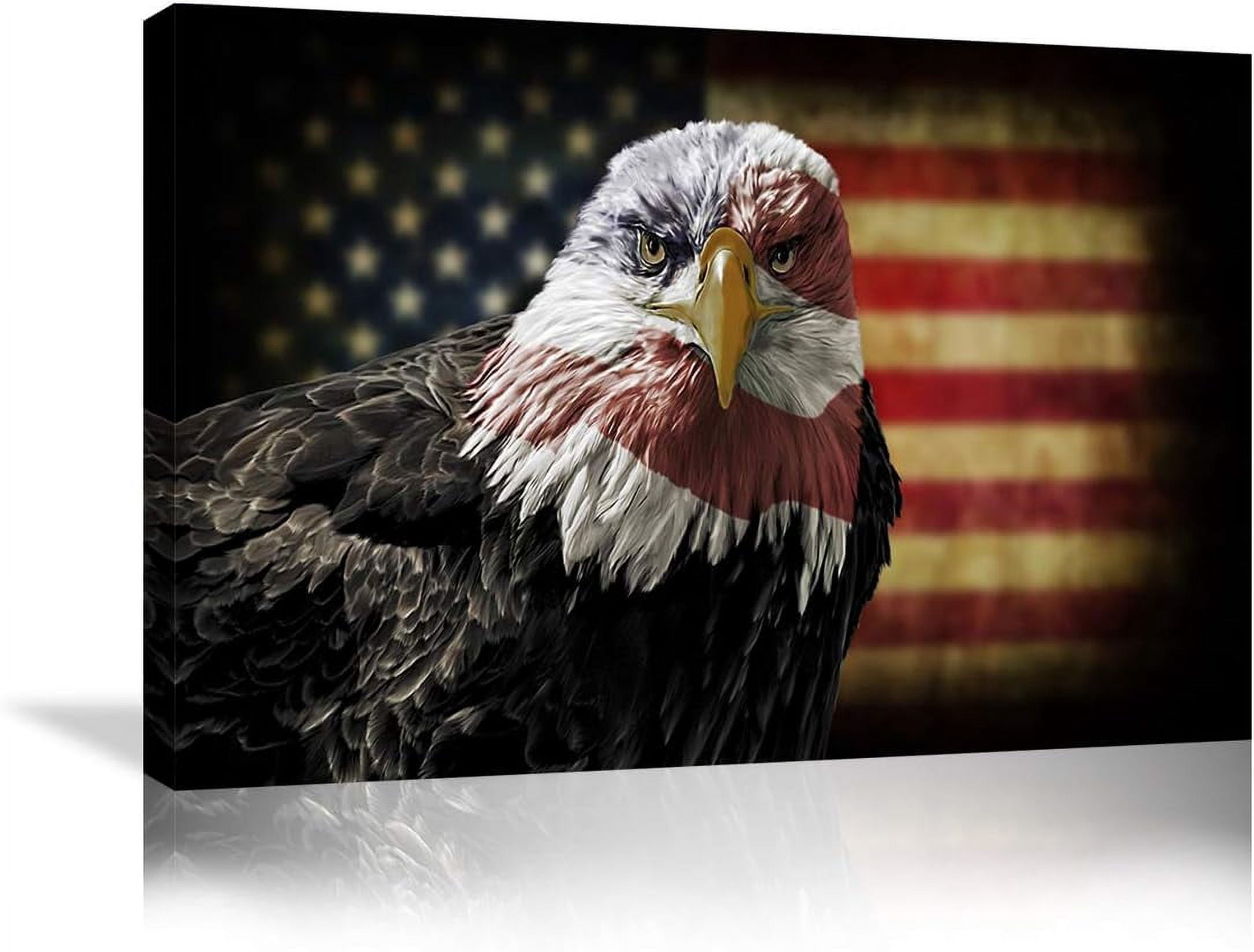 Asdg76s-Large Poster Retro American Flag Bald Eagle US Military Wall ...